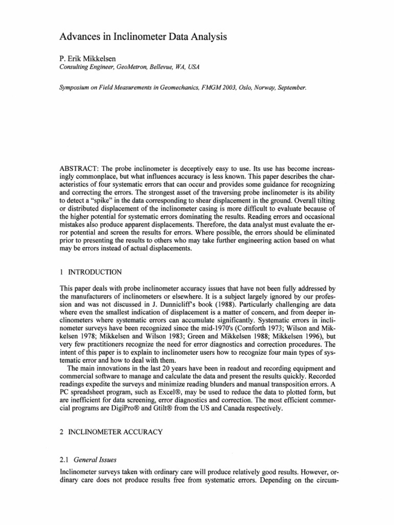 Advances in Inclinometer Data Analysis, 2003, P. Erik Mikkelsen | PDF ...