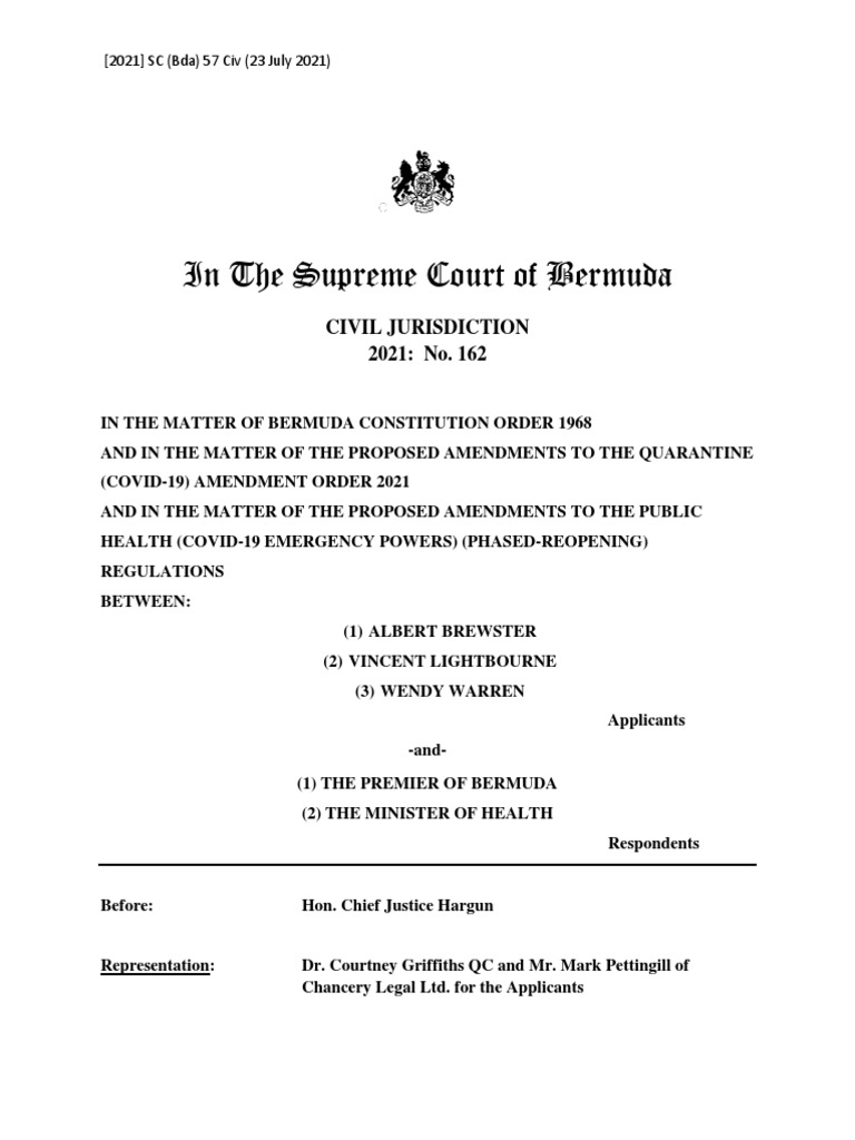 In The Supreme Court of Bermuda: Civil Jurisdiction 2021: No. 162 | PDF ...