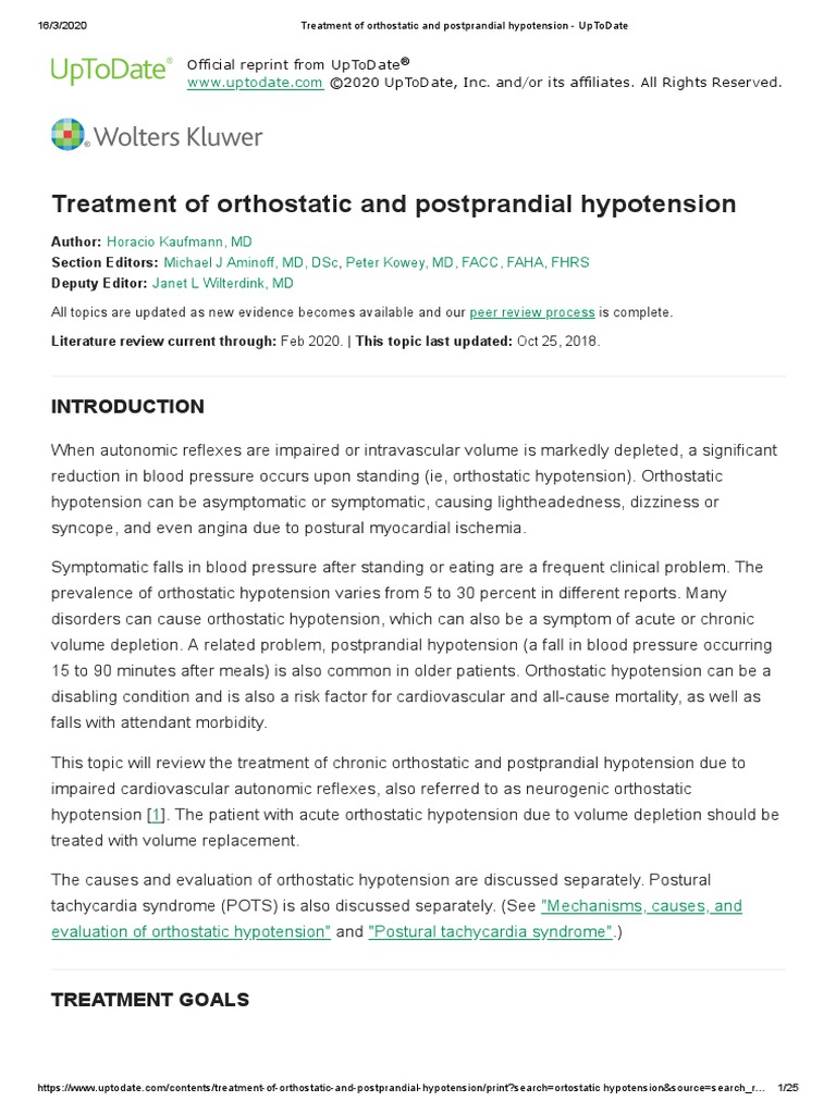 Treatment of Orthostatic and Postprandial Hypotension - UpToDate | PDF ...