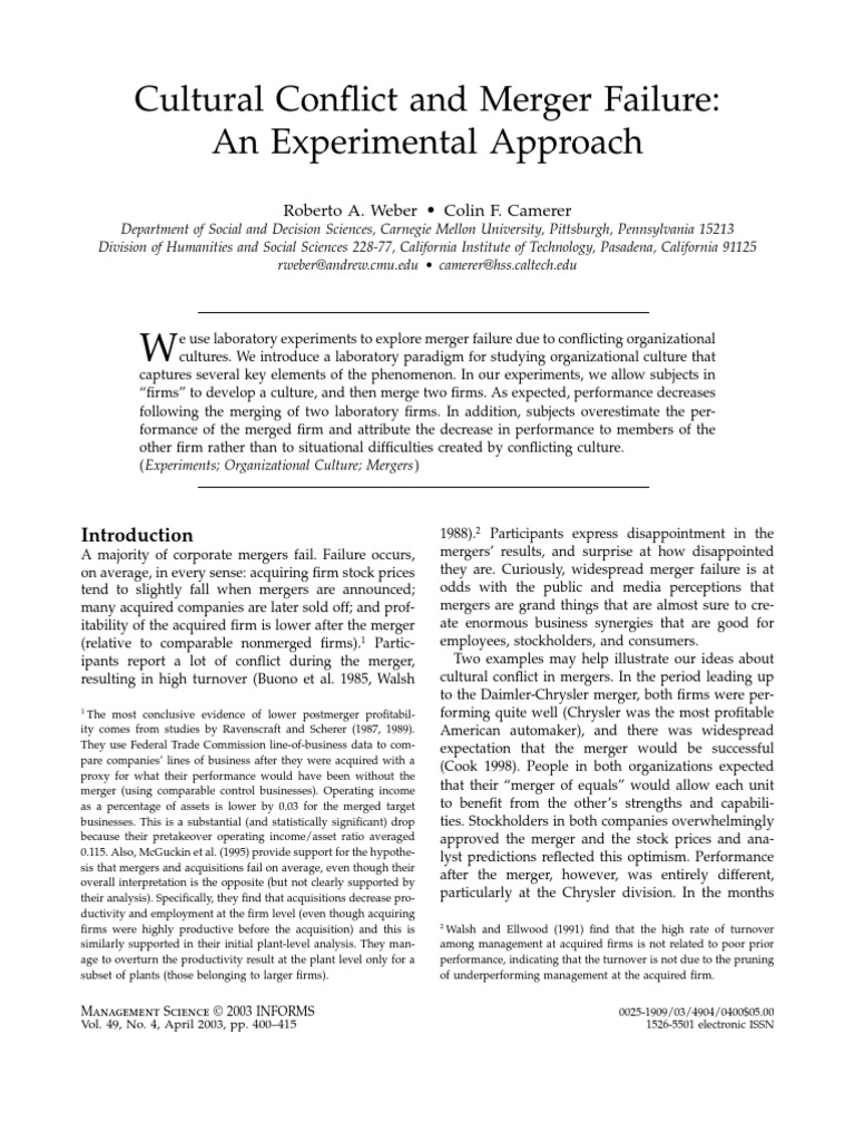 MergerFailure WeberCamerer | PDF
