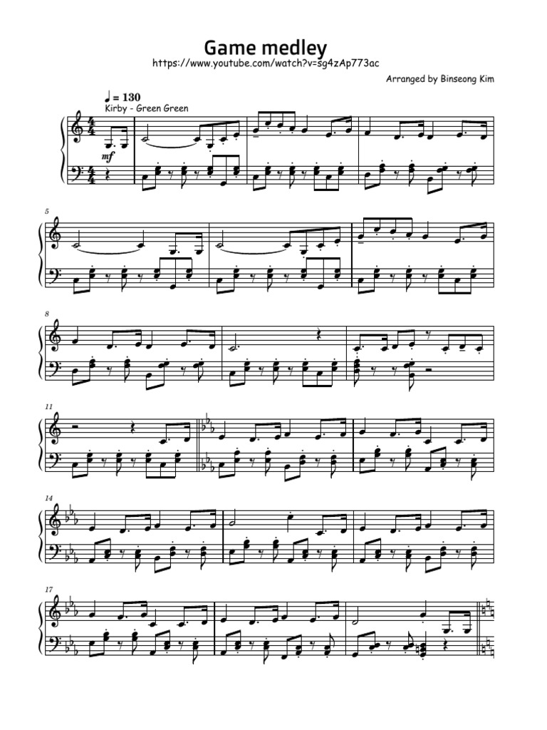Game Medley: Arranged by Binseong Kim Kirby - Green Green | PDF | Games ...