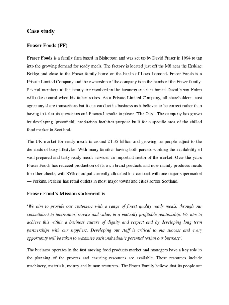 Case Study: Fraser Foods (FF) | PDF | Case Study | Supply Chain