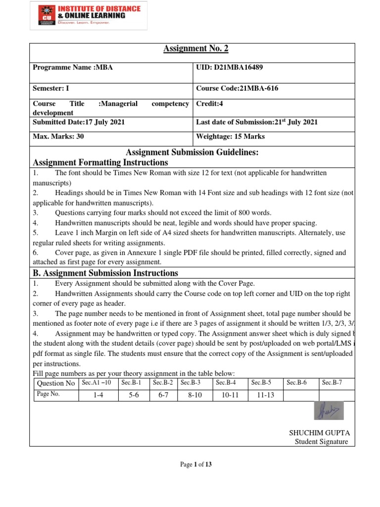 Assignment No. 2: Programme Name:MBA UID: D21MBA16489 | PDF