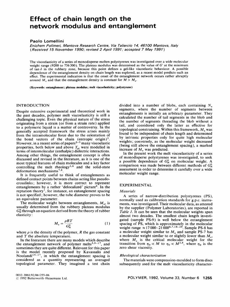Effect of Chain Length On The Network Modulus and Entanglement | PDF ...