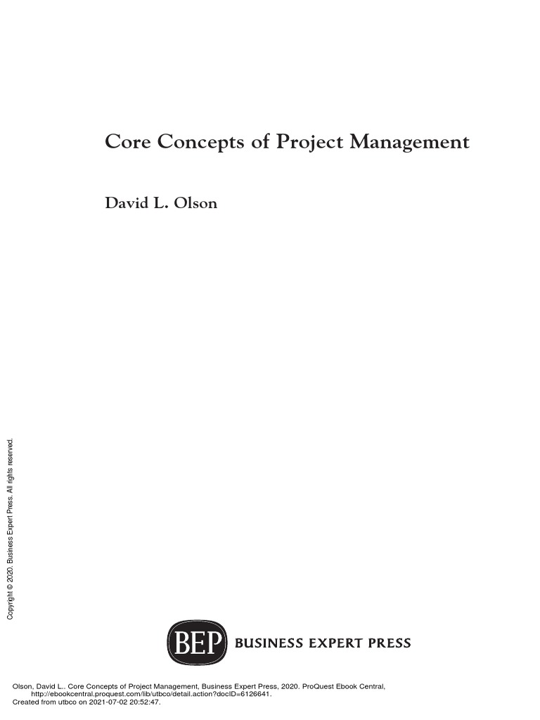 Core Concepts of Project Management: David L. Olson | PDF | Expert | E ...
