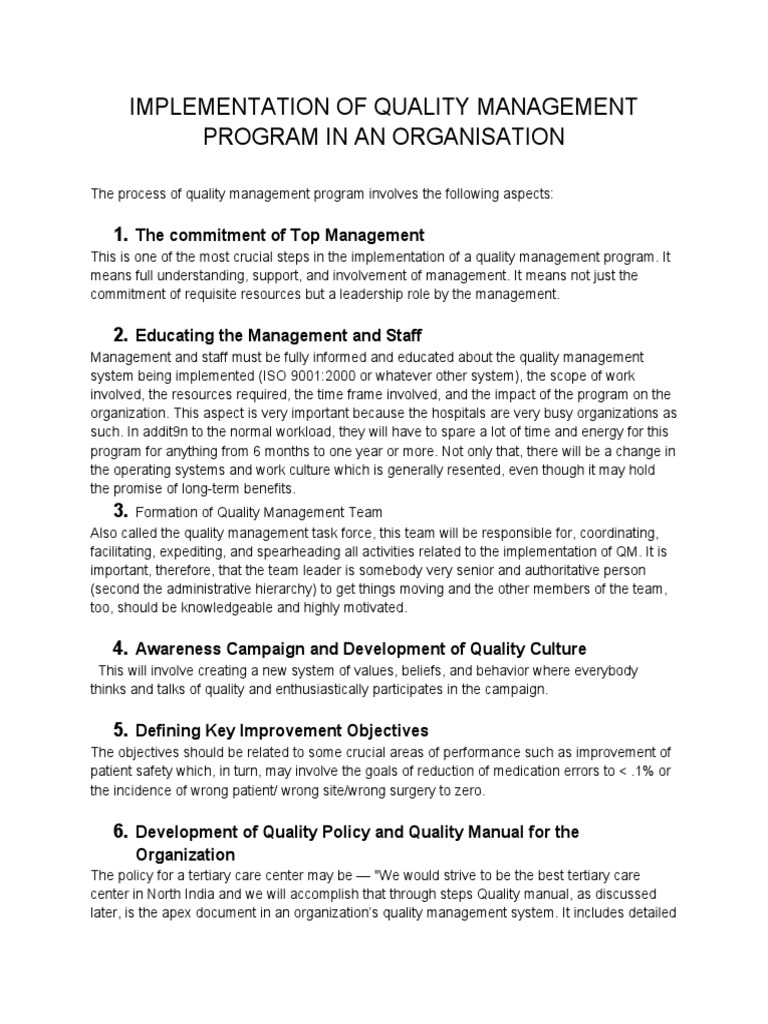 Implementation of QMP in An Organisation | PDF | Quality Management ...