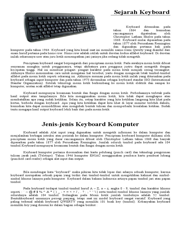 Sejarah dan Jenis-Jenis Keyboard | PDF