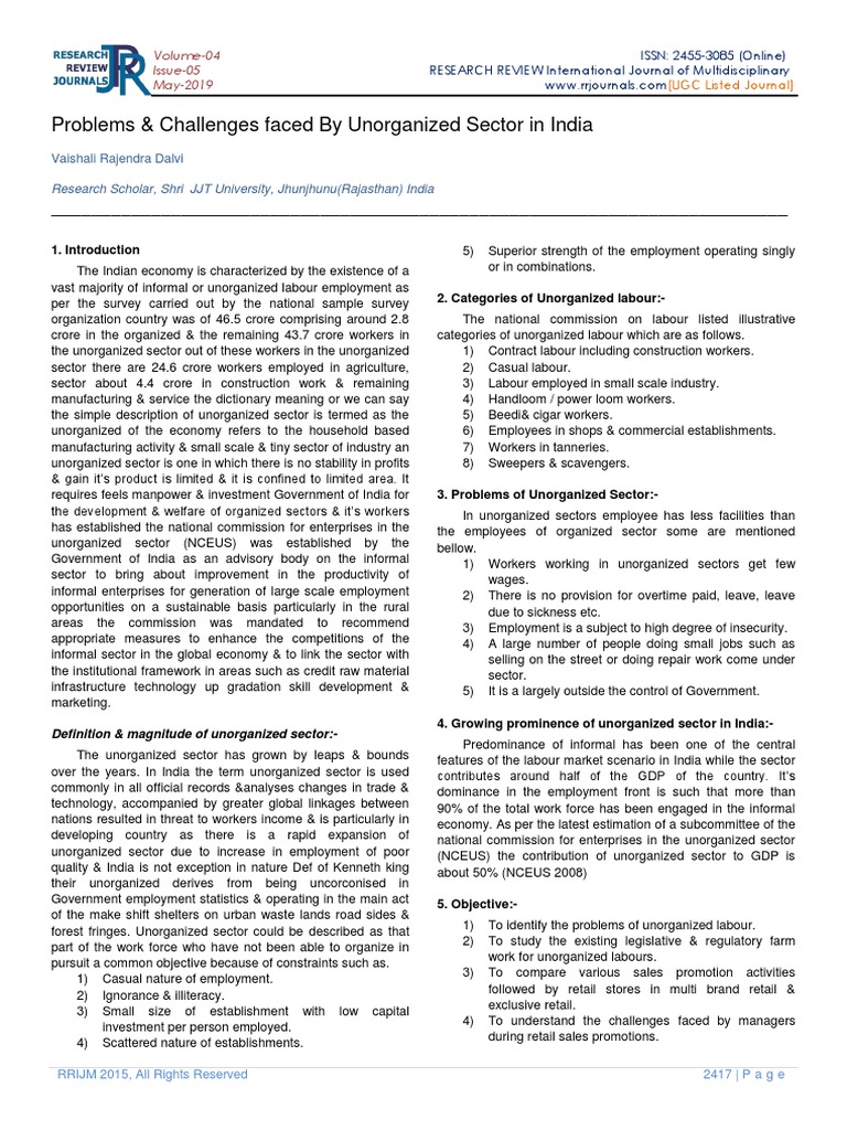 Problems & Challenges Faced by Unorganized Sector in India: Volume-04 ...