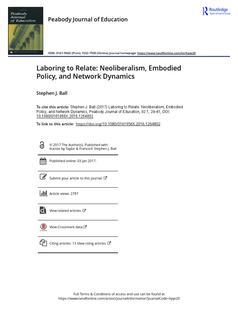 BALL 2017 Laboring To Relate Neoliberalism Embodied Policy and Network ...