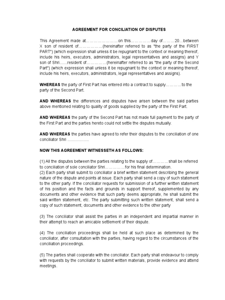 Agreement For Conciliation of Disputes | PDF | Common Law | Justice