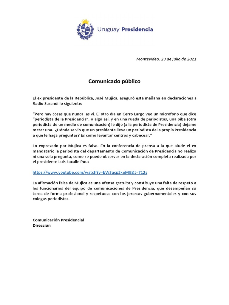 Comunicado Presidencia | PDF