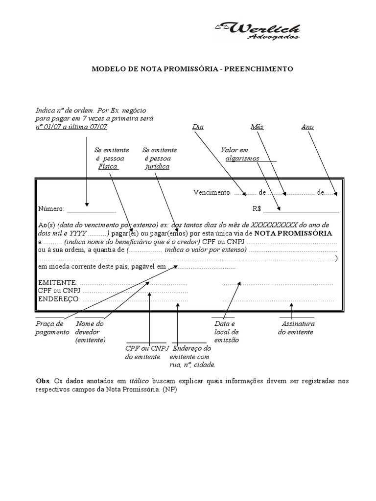 Modelo Nota Promissoria Preenchimento | PDF | Nota promissória ...