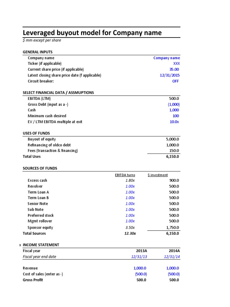 LBO Model With DCF - Template | PDF | Goodwill (Accounting) | Cost Of ...