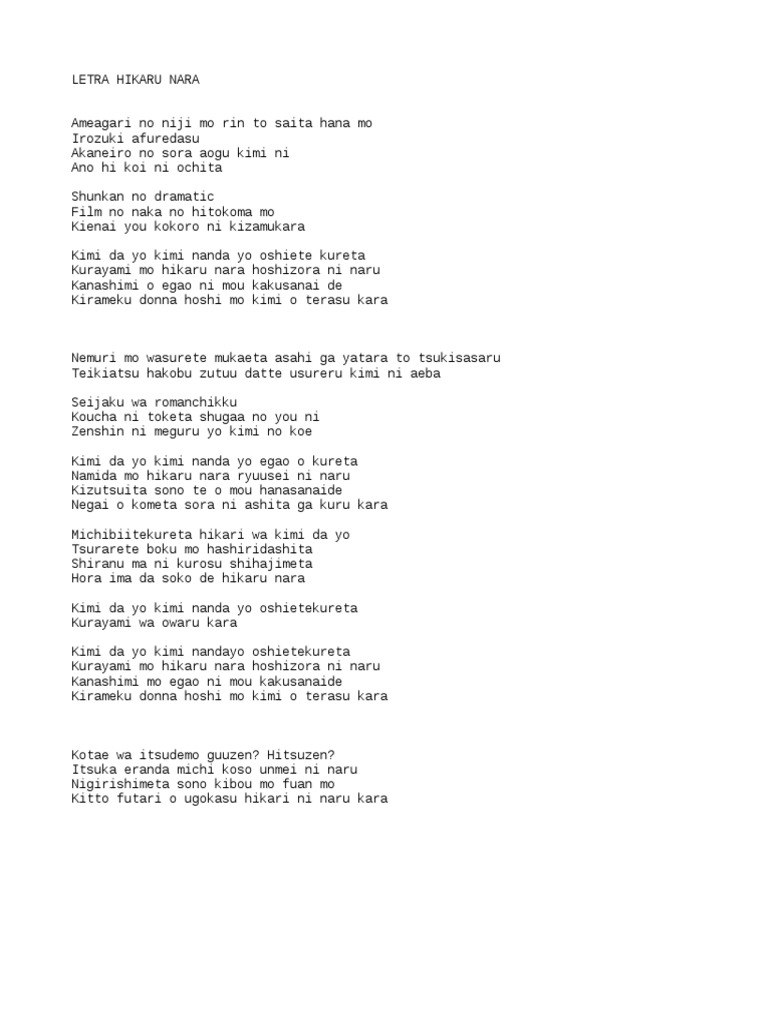 Letra de Hikaru Nara | PDF