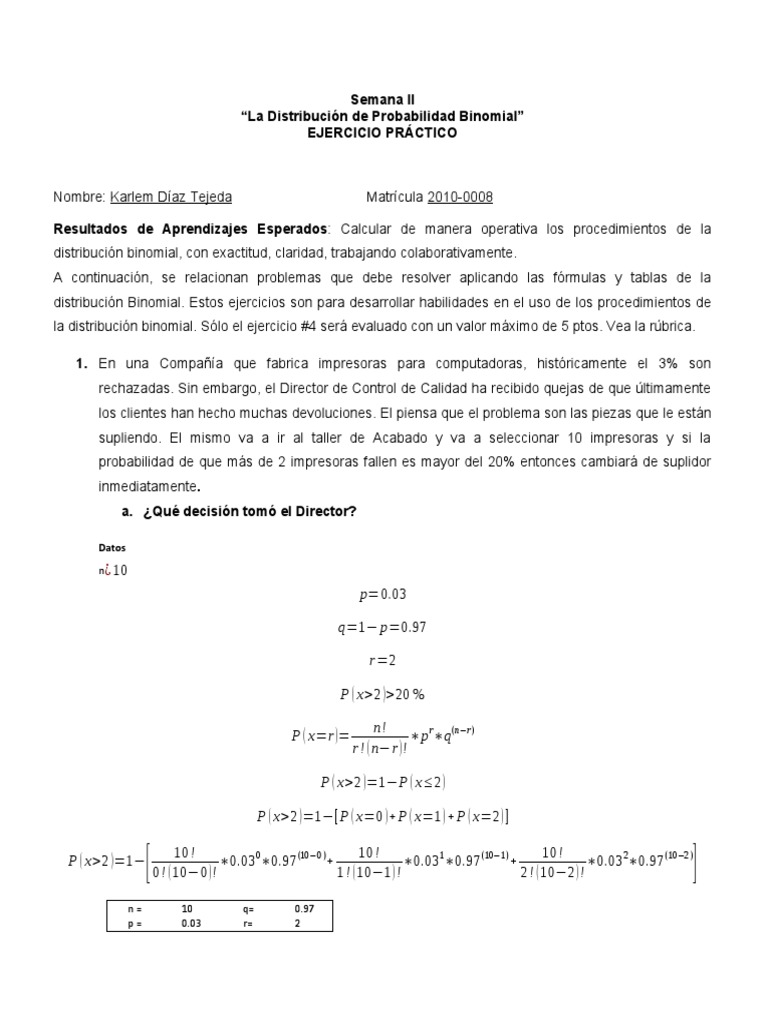 Distribución de Probabilidad Binomial. Tarea Individual | PDF | Enseñanza de matemática | Science