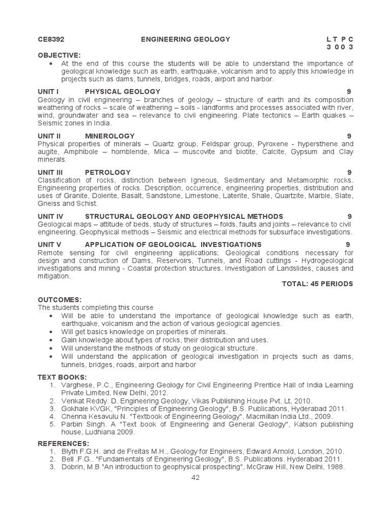 Engineering Geology Course Syllabus | PDF | Rock (Geology) | Geology