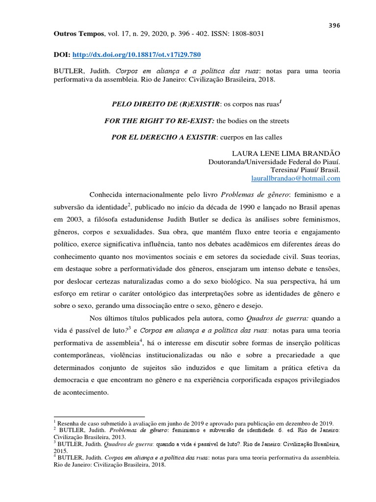 Corpos em Aliança - Judith Butler | PDF | Gênero | Estudos de Gênero