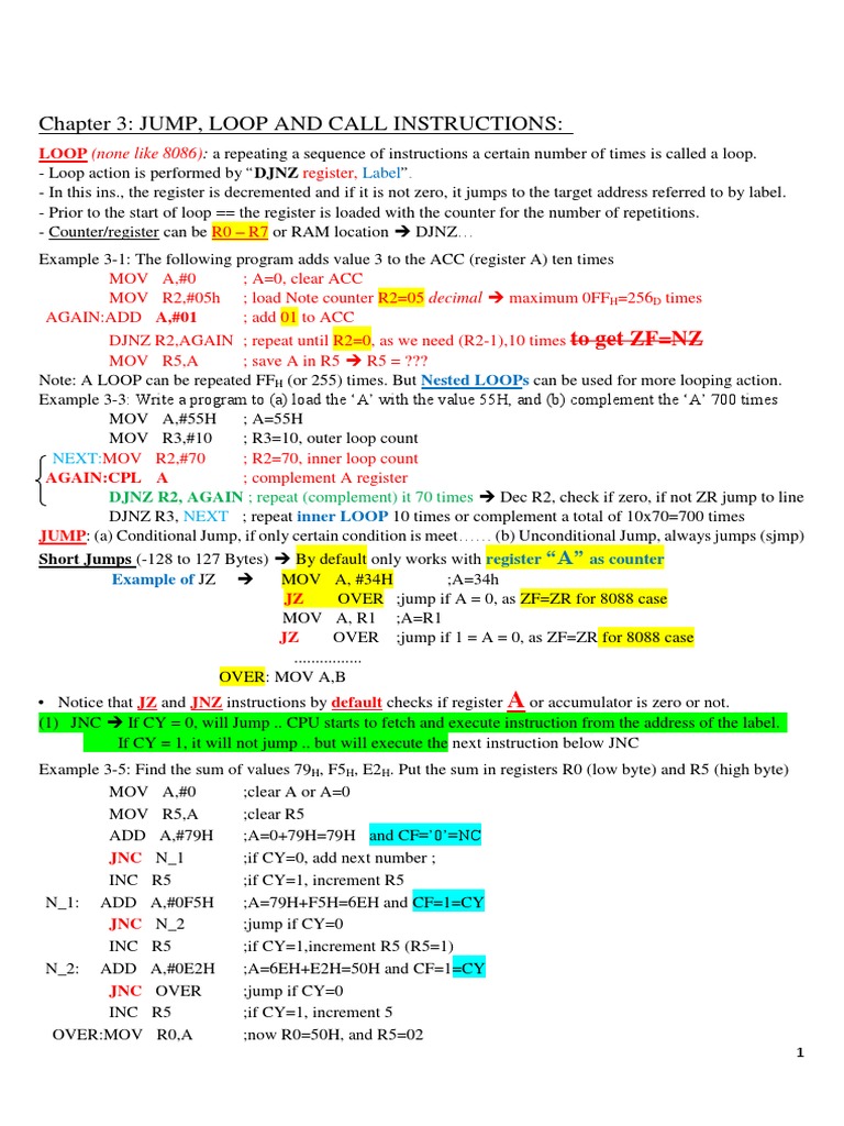 Chapter 3: Jump, Loop and Call Instructions | PDF | Subroutine | Central Processing Unit