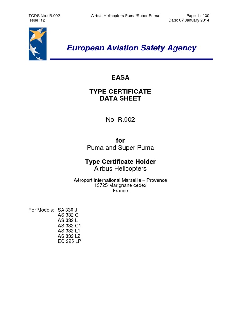 European Aviation Safety Agency: Easa Type-Certificate Data Sheet | PDF ...