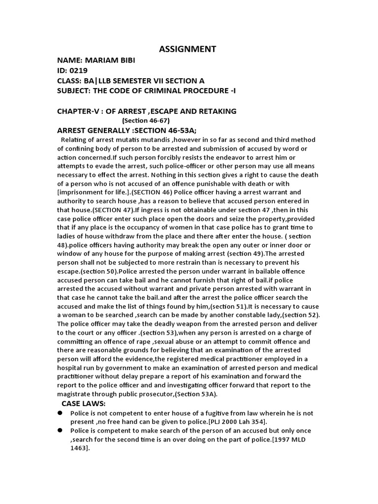 Assignment of CRPC 1 | PDF | Arrest | Bail