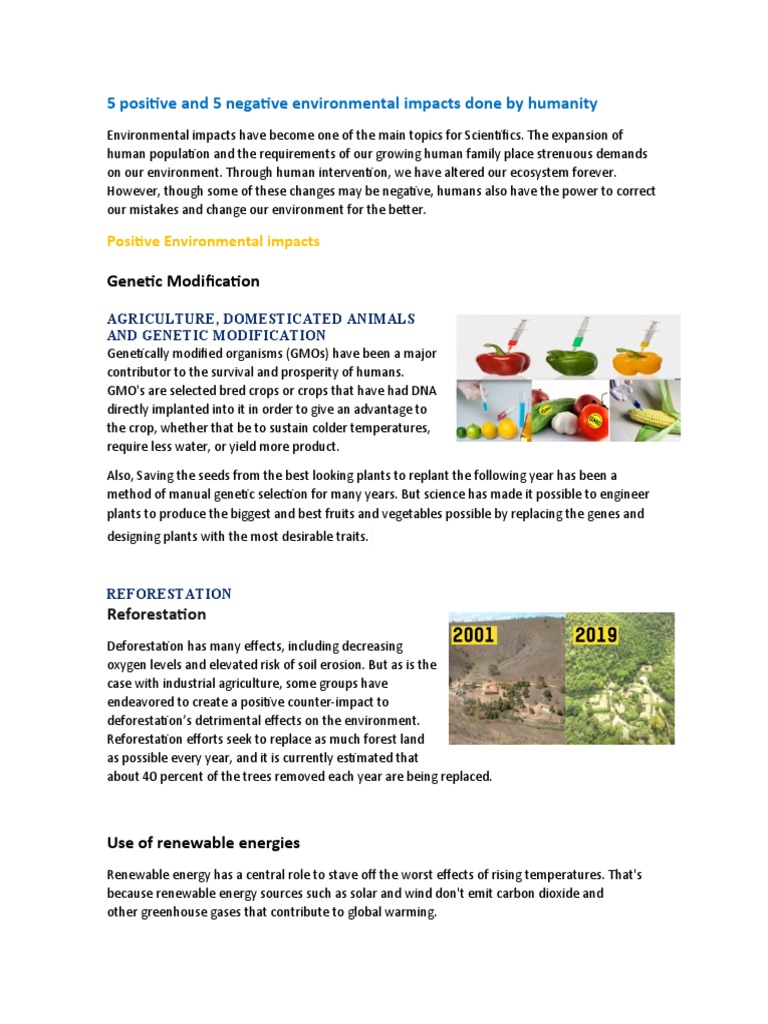 5 Positive and 5 Negative Environmental Impacts Done by Humanity | PDF ...