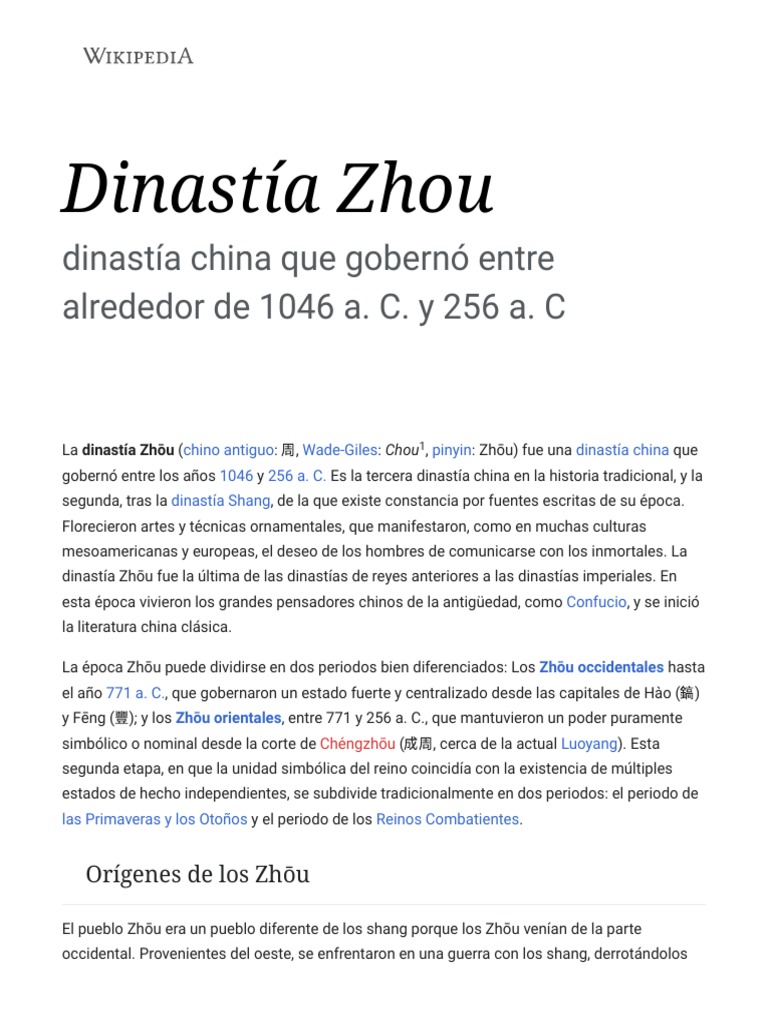 Dinastía Zhou: Historia y Características | PDF | China | Política mundial
