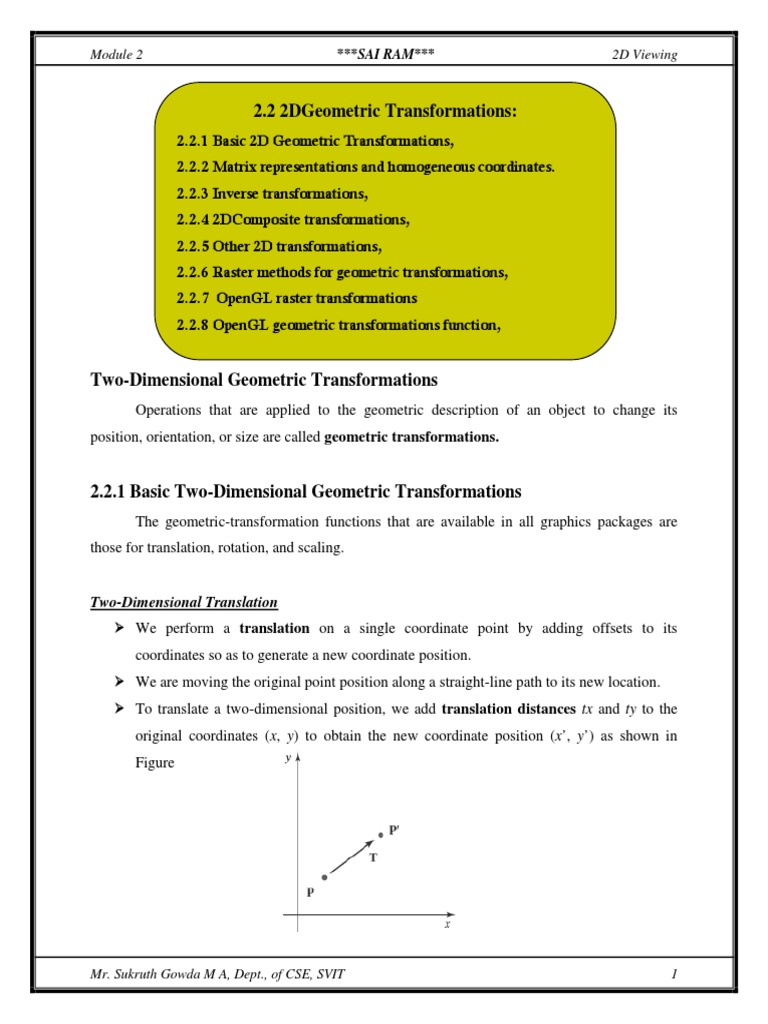Module 2 2d Transformations Pdf 2 D Computer Graphics Matrix