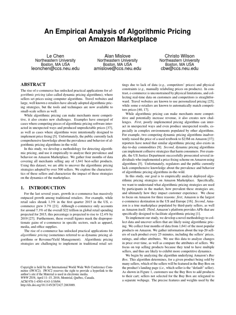 An Empirical Analysis of Algorithimic Pricing | PDF | E Commerce ...