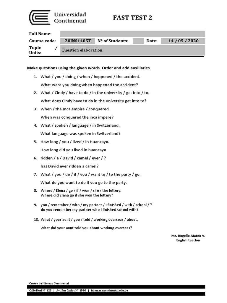 Limaymanta Aguilar Abelardo Hernan - Fast Test 2 | PDF | Language Arts ...