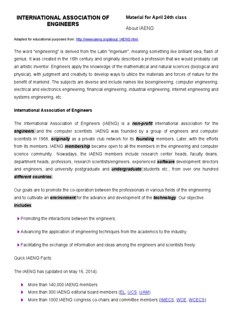 IAENG Overview and Membership Guide | PDF | Engineer | Scientist