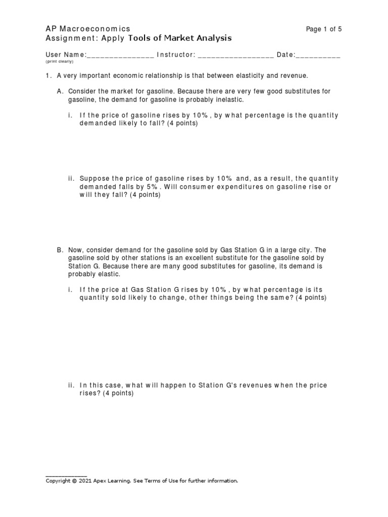 AP Macroeconomics Assignment: Apply Tools of Market Analysis | PDF ...