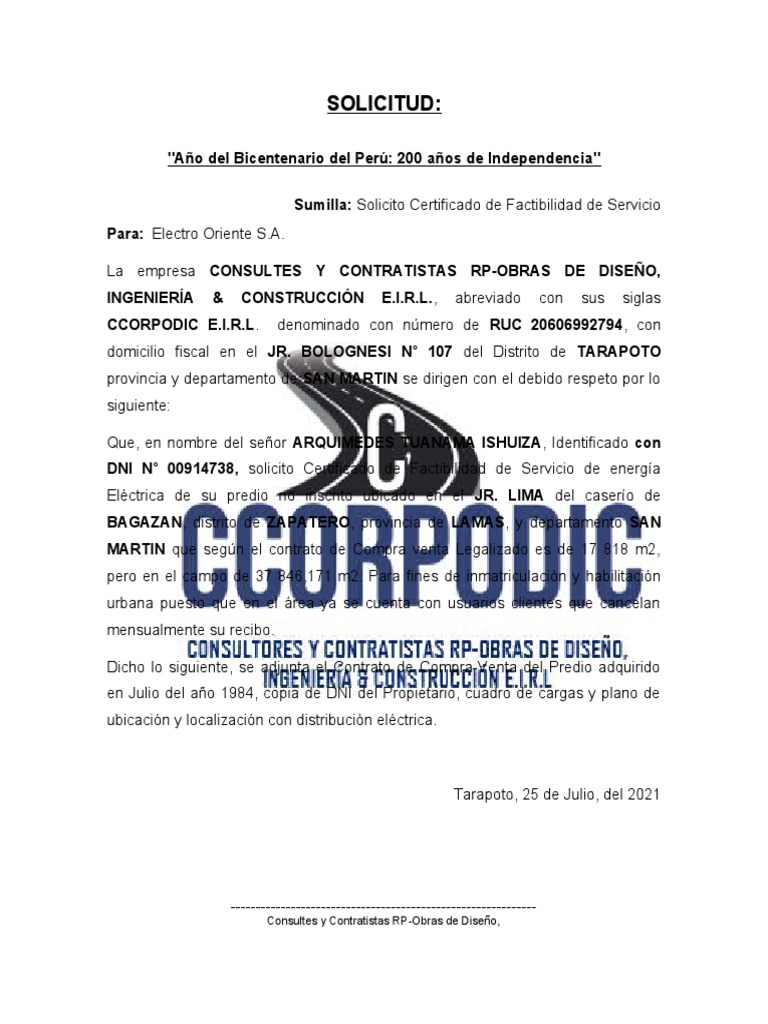 Solicitud Electro Oriente | PDF