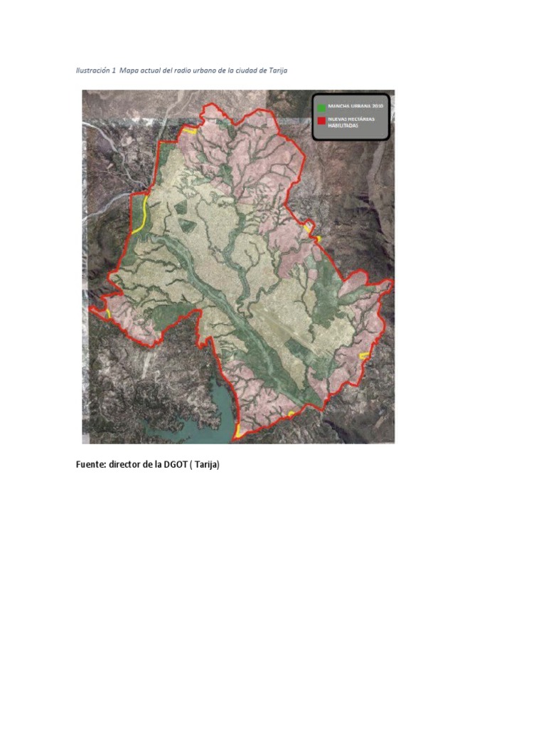 Mapa del área urbana actual de la ciudad de Tarija que muestra el ...