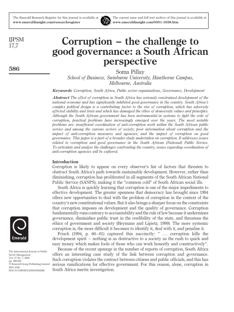 Corruption - The Challenge To Good Governance | PDF | Governance ...