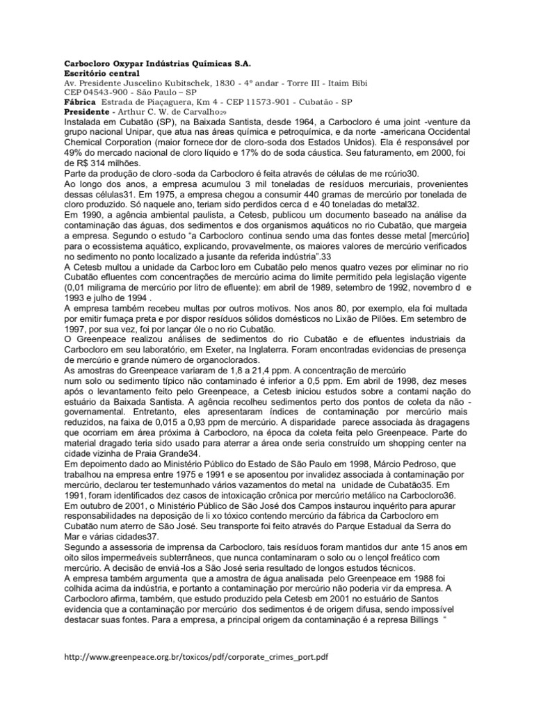 Carbocloro Oxypar Indústrias Químicas S | PDF | Amianto | Desperdício