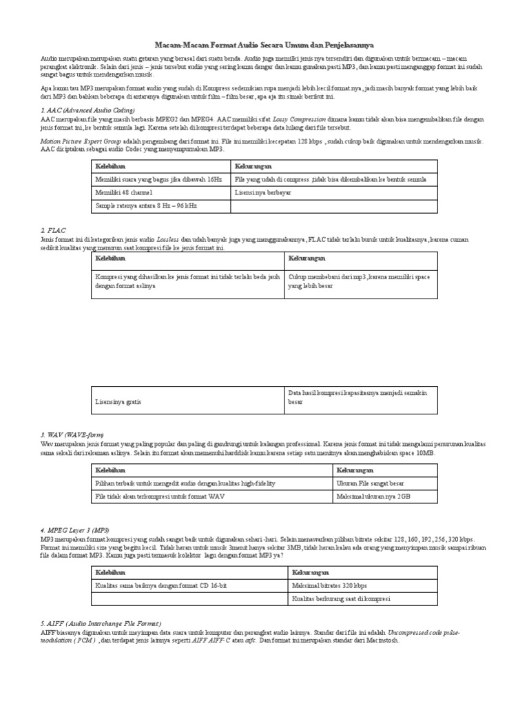MATERI 3 - Macam-Macam Format File Audio | PDF