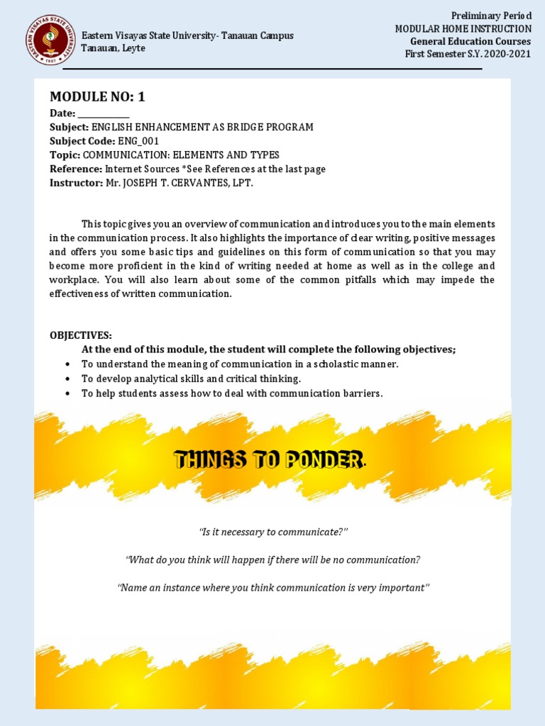 MODULE 1 English Enhancement | PDF | Communication | Cognition