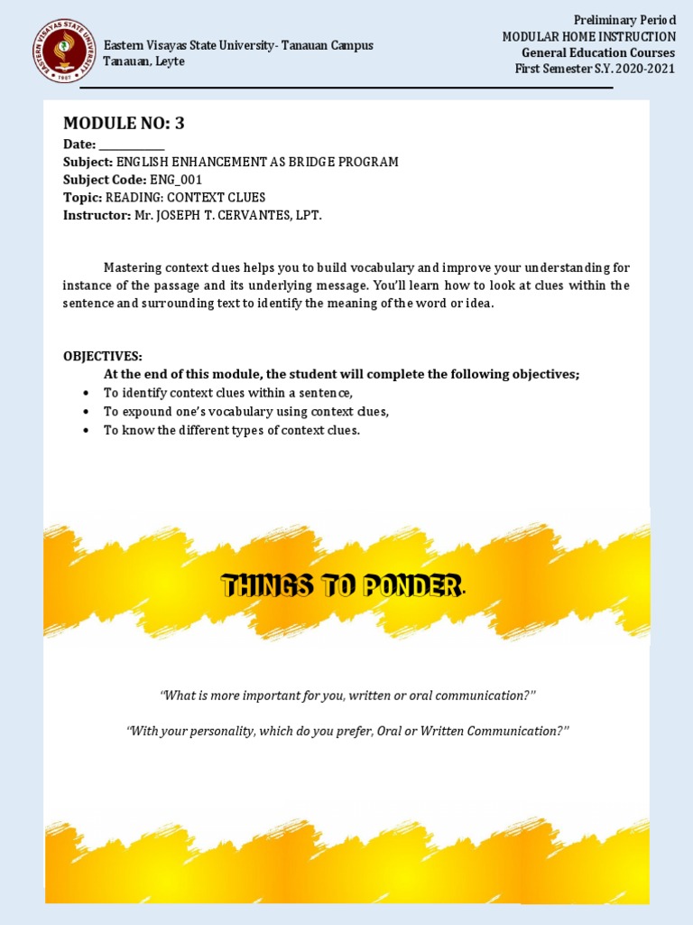 MODULE 3 English Enhancement | PDF | Vocabulary | English Language