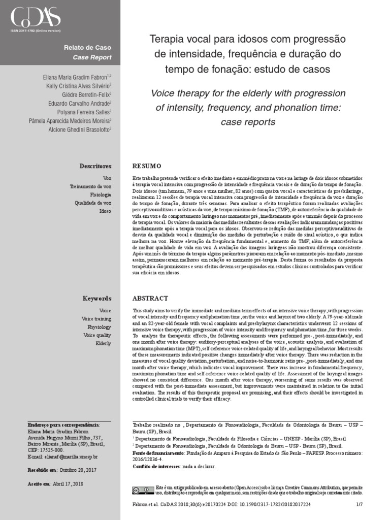 Terapia Vocal PHORTE para Idosos 2018 | PDF | Canto | Voz humana
