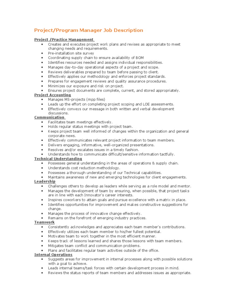 JD - Project MGR | PDF | Leadership | Cognition