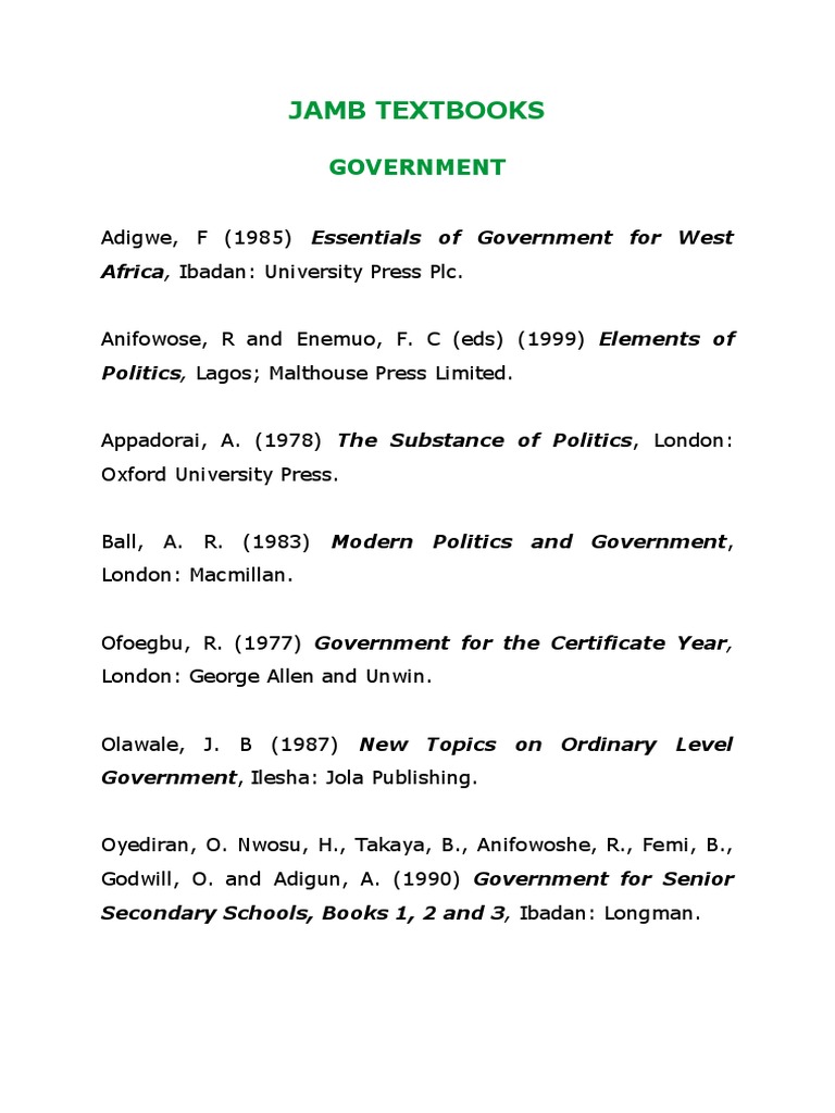 Jamb Government Textbooks | PDF