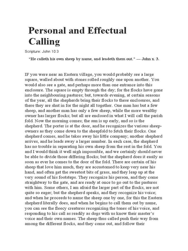 John 10 3 Personal and Effectual Calling - Charles Spurgeon | PDF ...