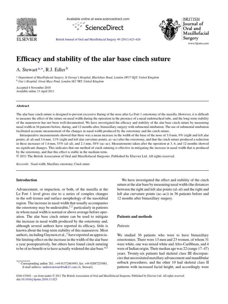 11.efficacy and Stability of The Alar Base Cinch Suture | PDF | Human ...