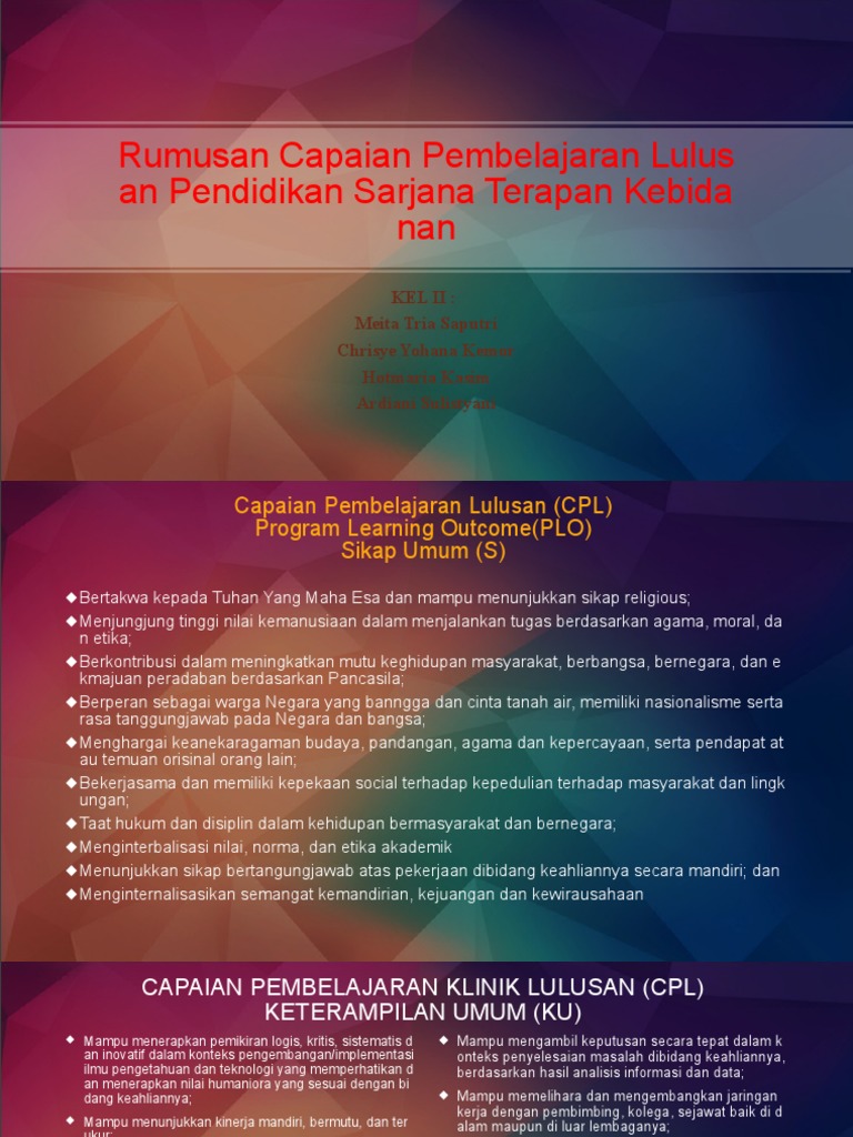 Rumusan Capaian Pembelajaran Lulusan Pendidikan Sarjana Terapan Kebidanan | PDF