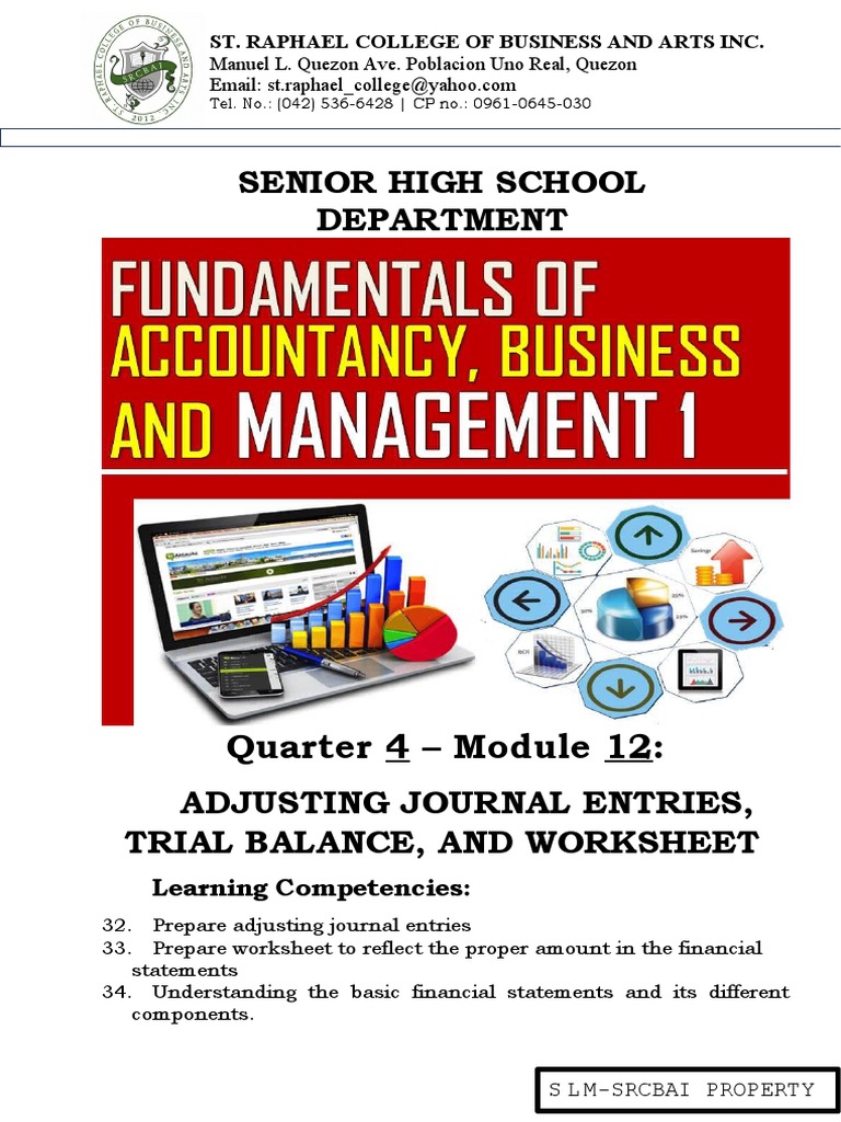 SRCBAI - ABM - Q4M12 - Adjusting-Entries, Trial Balance, and Worksheet ...