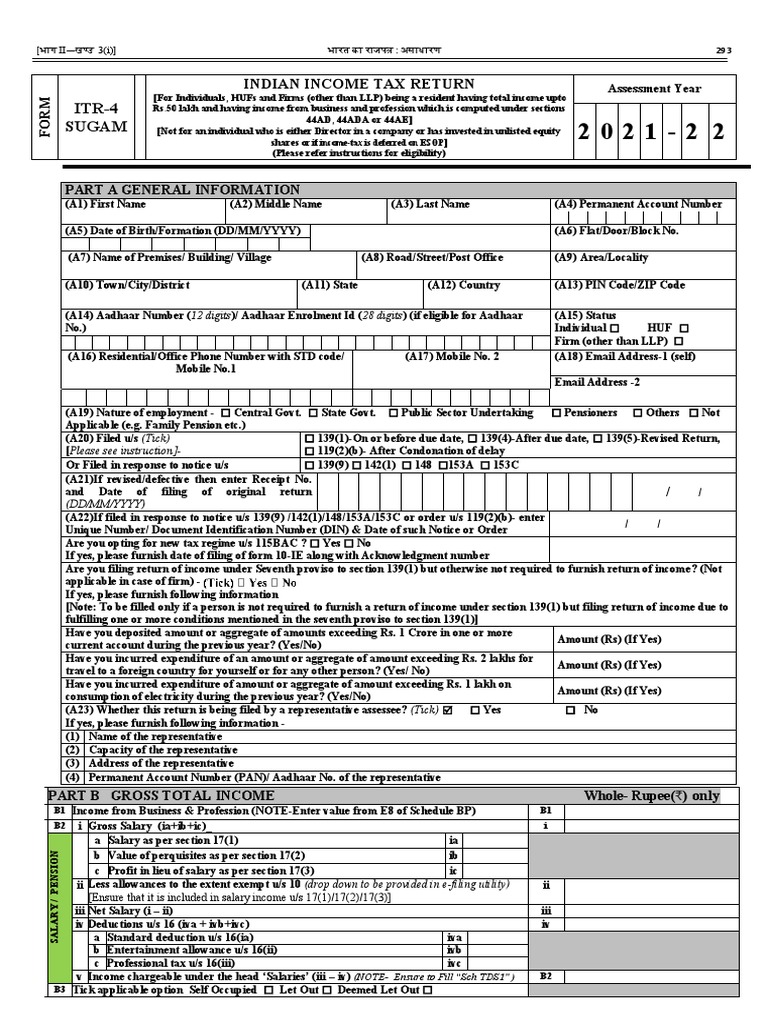 ITR-4 Form for Tax Filing 2021-22 | PDF | Tax Deduction | Income Tax