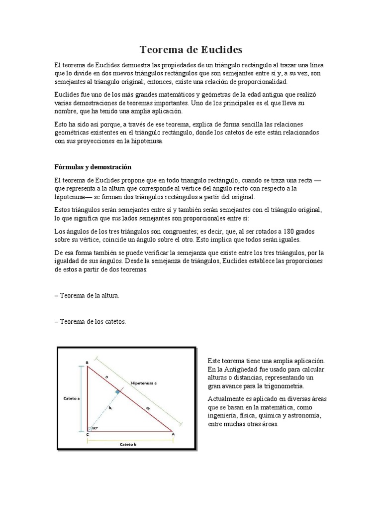 Teorema de Euclides | PDF | Triángulo | Geometría Elemental