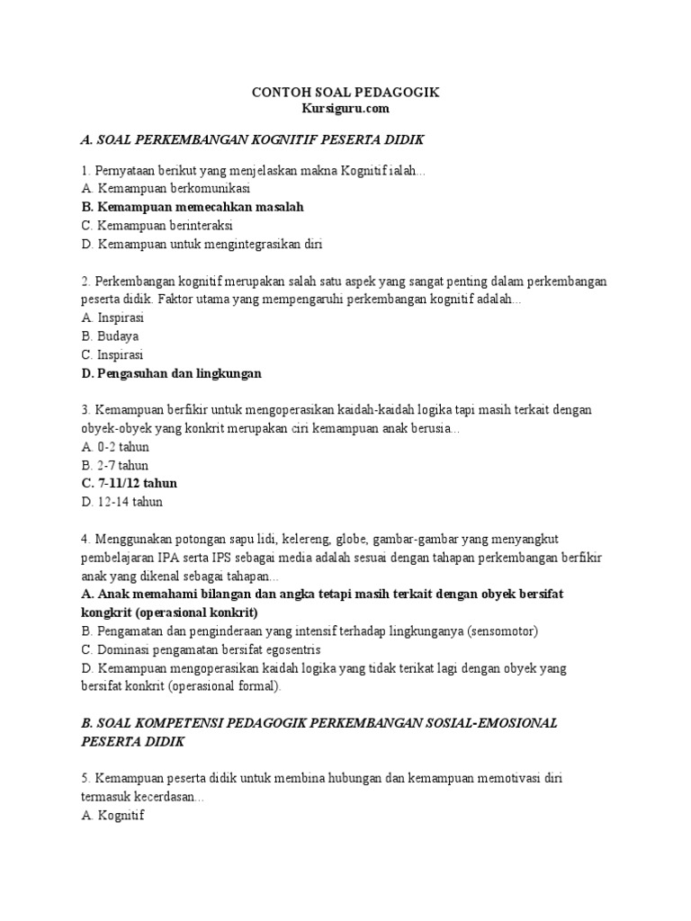 Contoh Soal Pedagogik | PDF