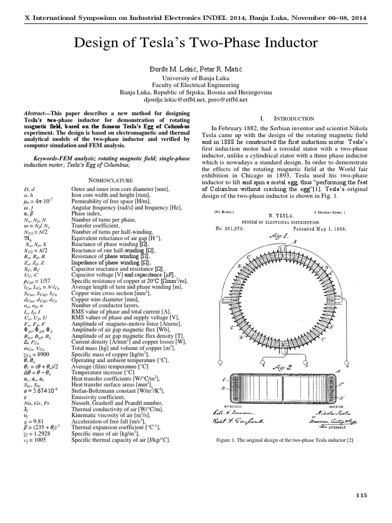 Design of Tesla's Two-Phase Inductor: Đorđe M. Lekić, Petar R. Matić ...