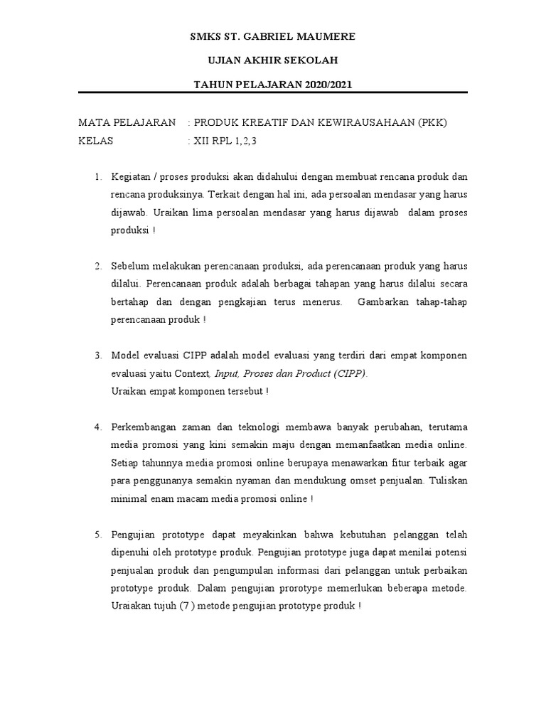 Soal Uas PKK Xii | PDF